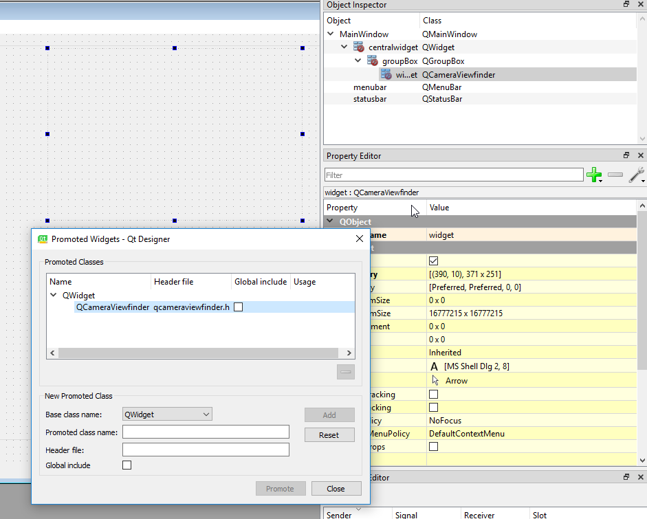 QCameraViewfinder in .ui file. | Qt Forum