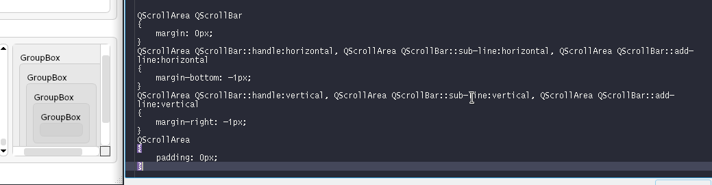 How can I flush QScrollBars with their containing QFrames/QWidgets via ...