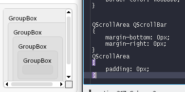 How can I flush QScrollBars with their containing QFrames/QWidgets via ...